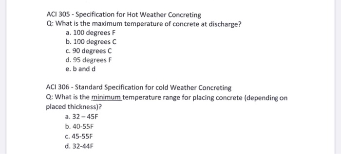Solved ACI 305 - Specification for Hot Weather Concreting Q: | Chegg.com