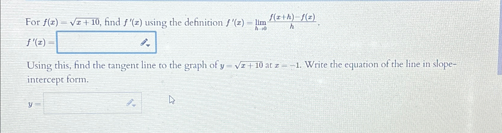 Solved For f(x)=x+102, ﻿find f'(x) ﻿using the definition | Chegg.com