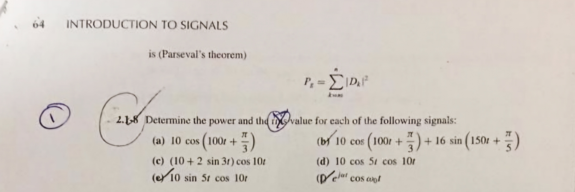 Solved 64 ﻿INTRODUCTION TO SIGNALSis (Parseval's | Chegg.com