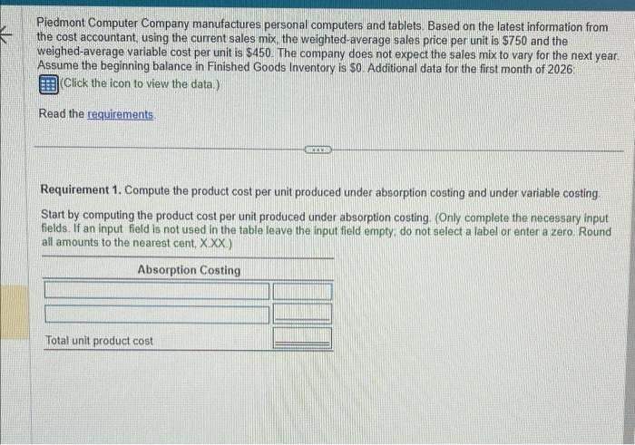 Solved Data table1. Compute the product cost per unit | Chegg.com