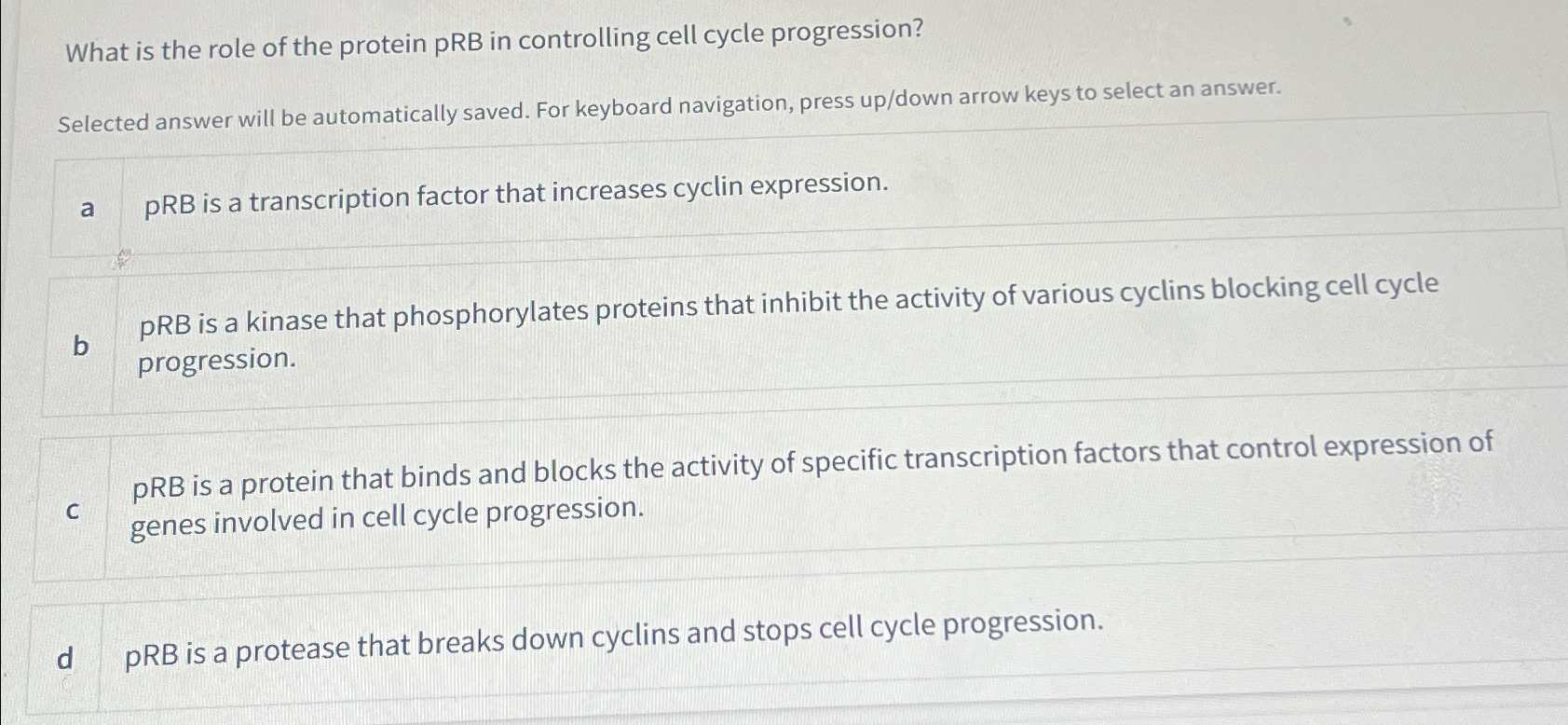 What is the role of the protein pRB in controlling | Chegg.com