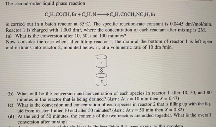 The second-order liquid phase reaction | Chegg.com