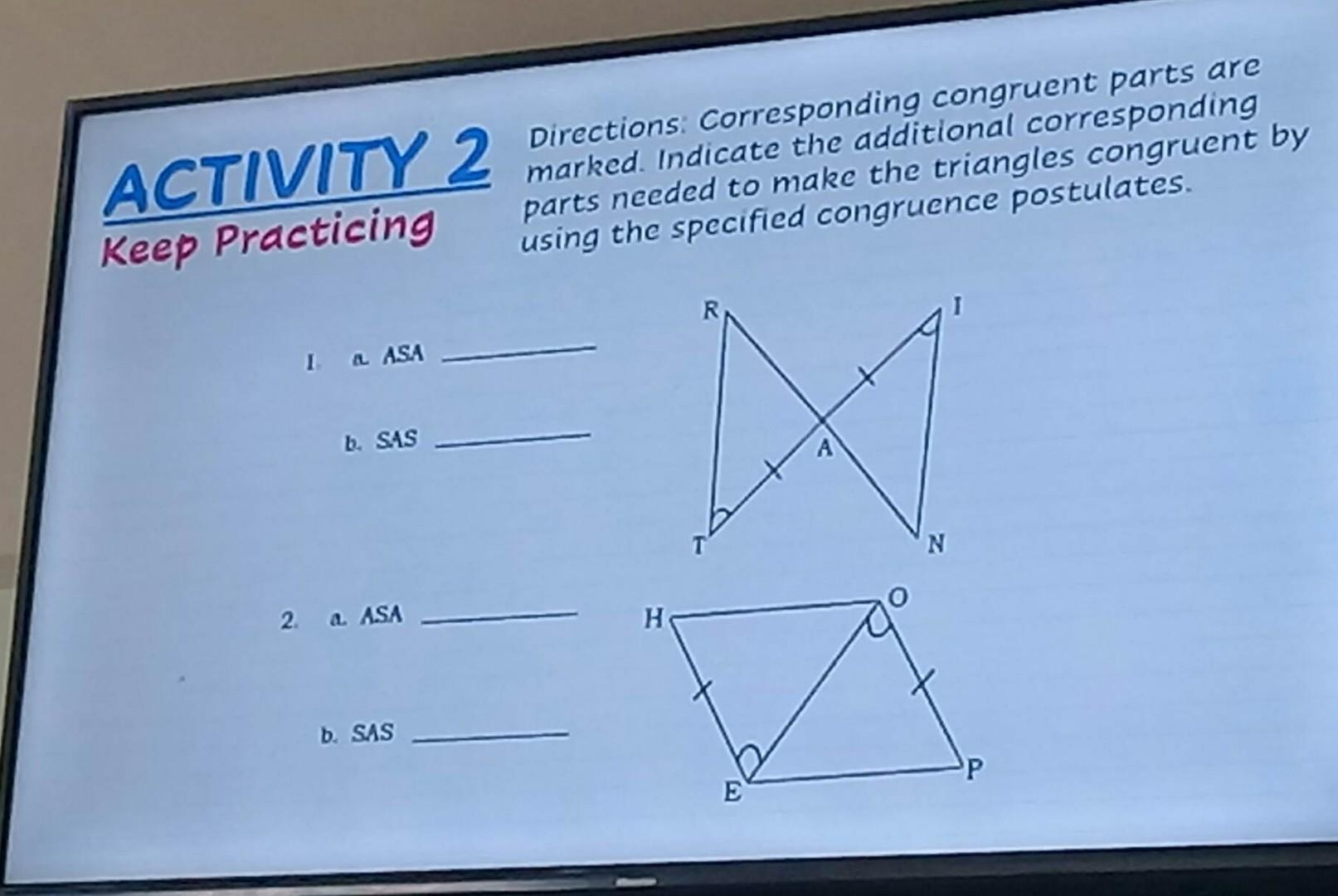 Solved 2 Directions: Corresponding congruent parts are | Chegg.com