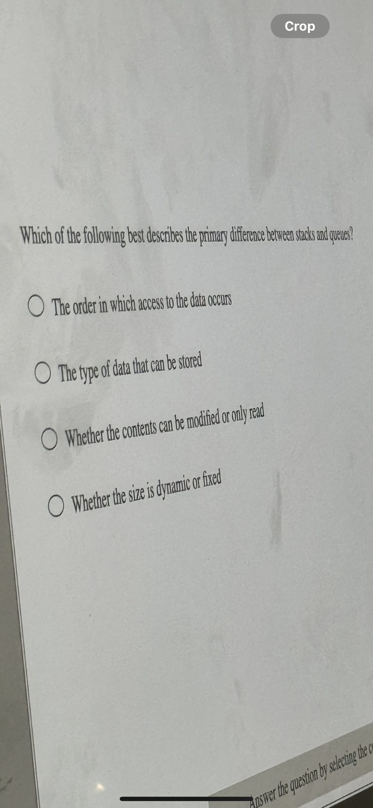 Solved Which of the following bess describes the primary | Chegg.com