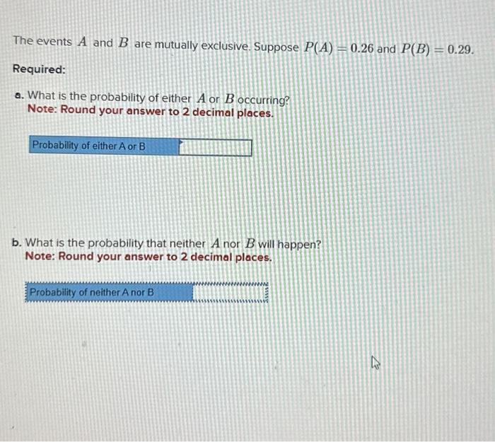 Solved The events A and B are mutually exclusive. Suppose | Chegg.com