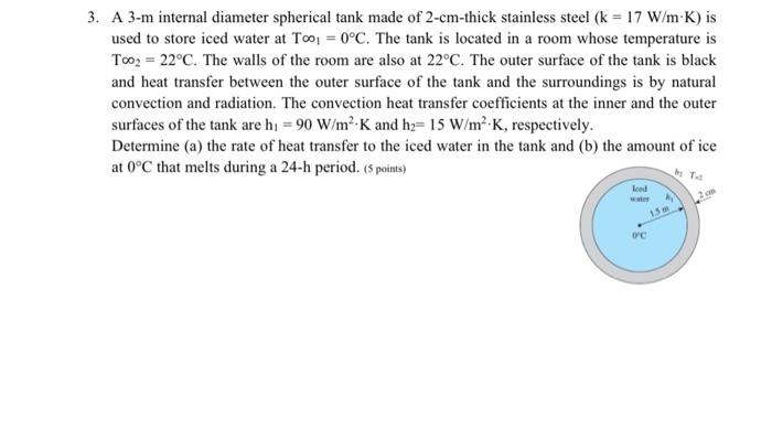 Solved 3. A 3-m internal diameter spherical tank made of | Chegg.com