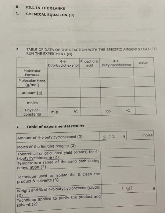 Solved B. FILL IN THE BLANKS CHEMICAL EQUATION (3) 1. 2. | Chegg.com