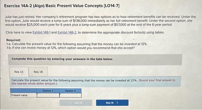 Solved Exercise 14A-2 (Algo) Basic Present Value Concepts | Chegg.com