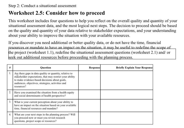 Solved Step 2: Conduct a situational assessment Worksheet | Chegg.com