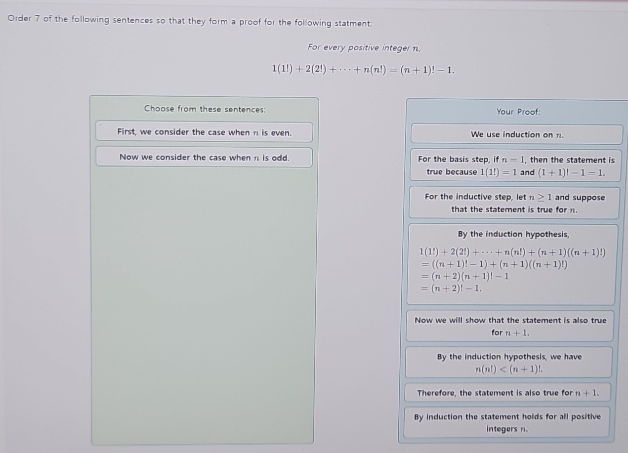 Solved Order 7 ﻿of the following sentences so that they form | Chegg.com