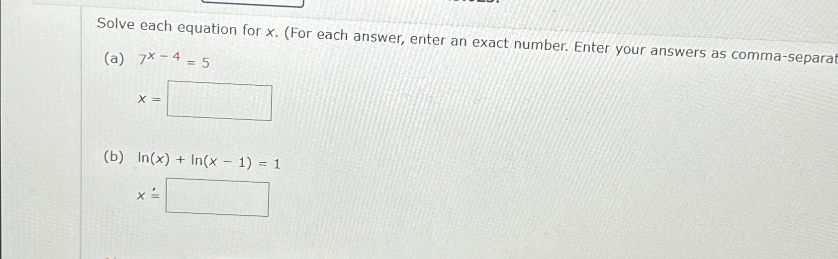 Solved Solve each equation for x. (For each answer, enter an | Chegg.com