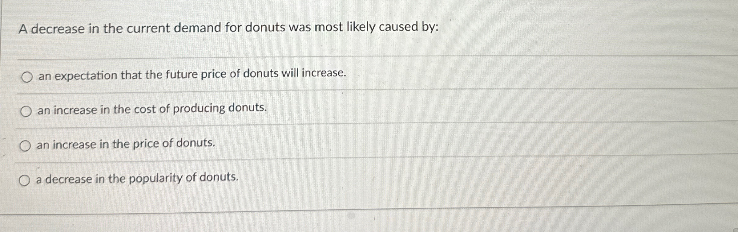 Solved A decrease in the current demand for donuts was most | Chegg.com