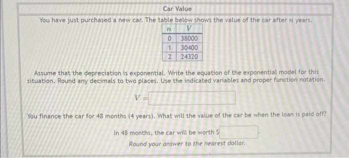 Solved You have just purchased a new car. The table below | Chegg.com