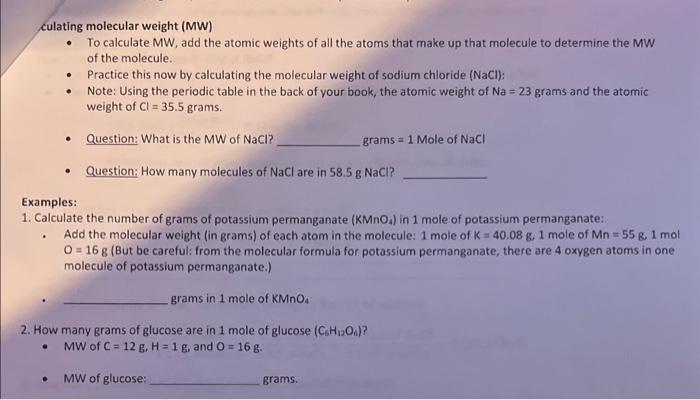 Solved culating molecular weight (MW) - To calculate MW, add | Chegg.com