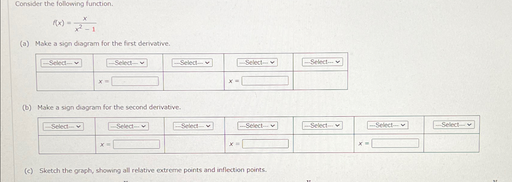 Solved Consider the following function.f(x)=xx2-1(a) ﻿Make a | Chegg.com