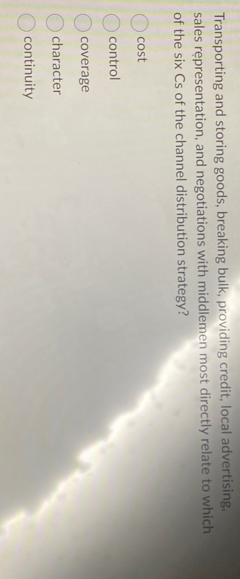 Solved Transporting and storing goods, breaking bulk, | Chegg.com