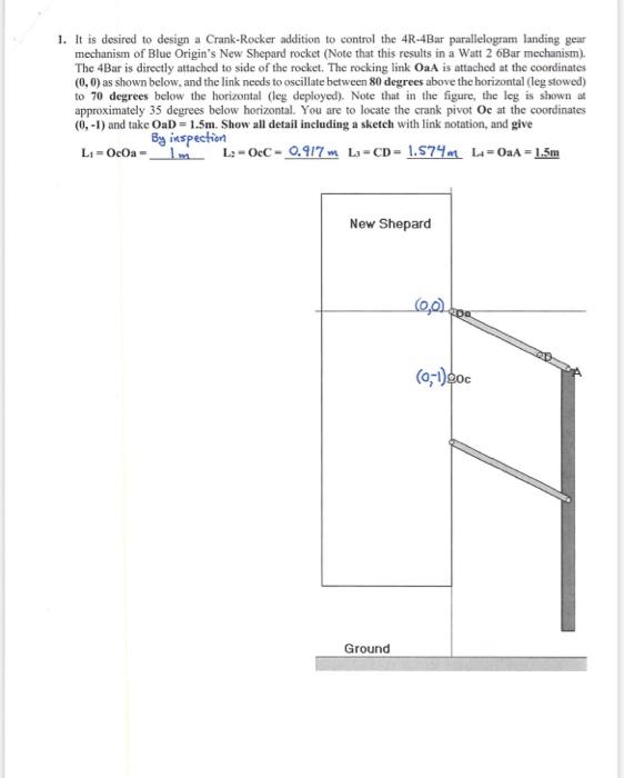 Solved 1. It is desired to design a Crank-Rocker addition to | Chegg.com