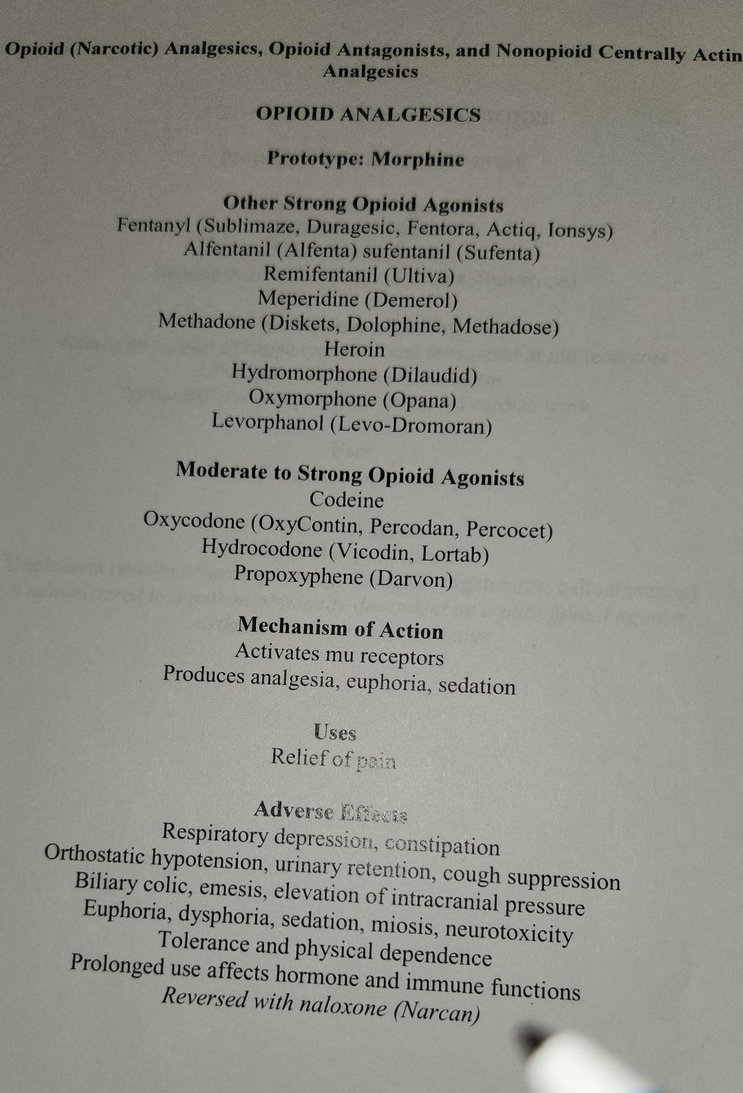 Solved rcotic) Analgesics, Opioid Antagonists, and Nonopioid | Chegg.com