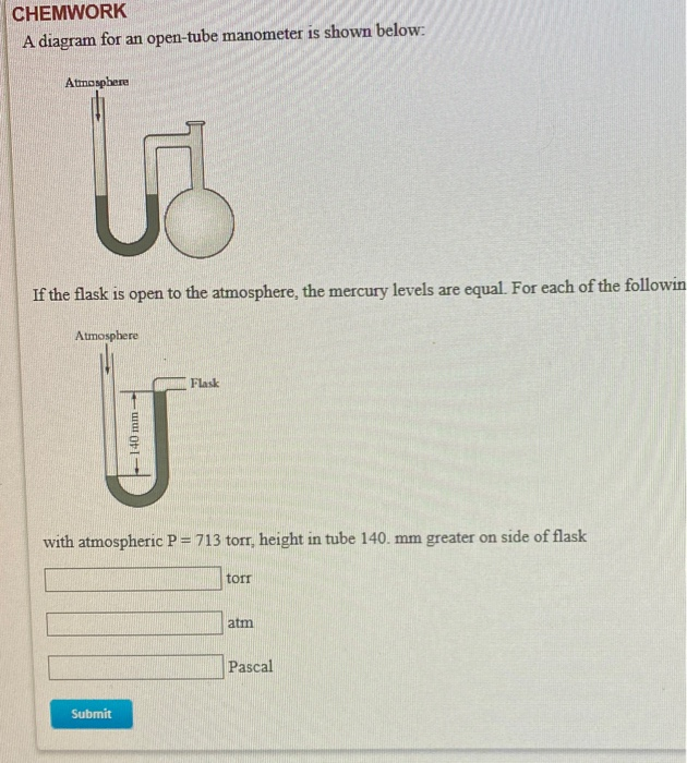 Solved CHEMWORK A diagram for an open-tube manometer is | Chegg.com