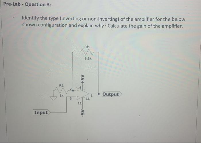 Solved Pre-Lab - Question 3: Identify the type (inverting or | Chegg.com