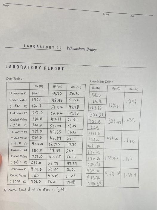 Solved Non pe LABORATORY 29 Wheatstone Bridge LABORATORY | Chegg.com