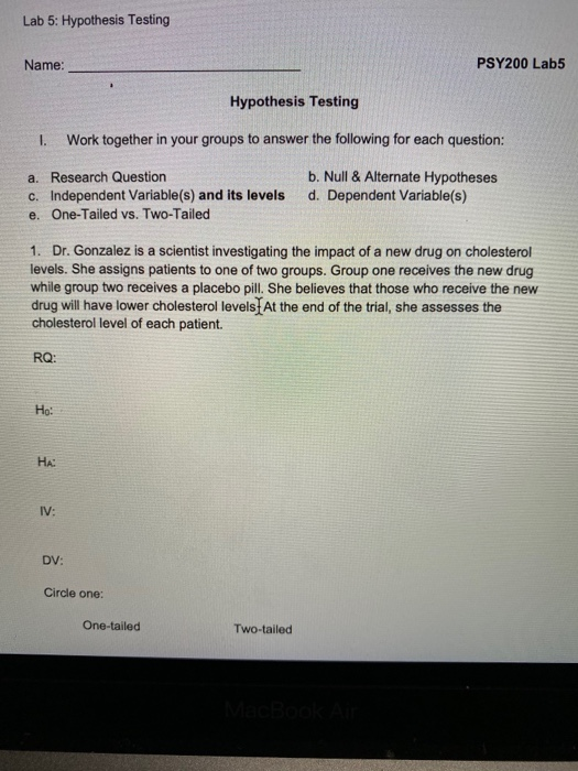 Solved Lab 5 Hypothesis Testing Psy200 Lab5 Name