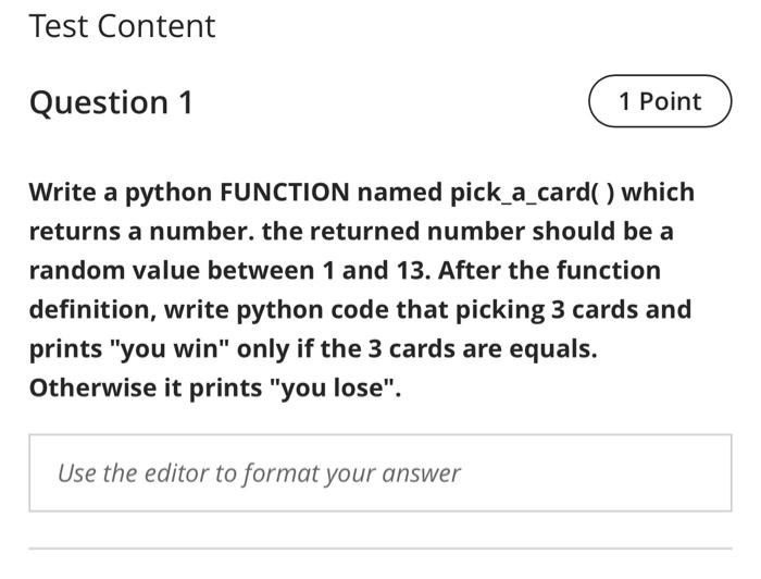 Solved Write A Python Function Named Pickacard Which 
