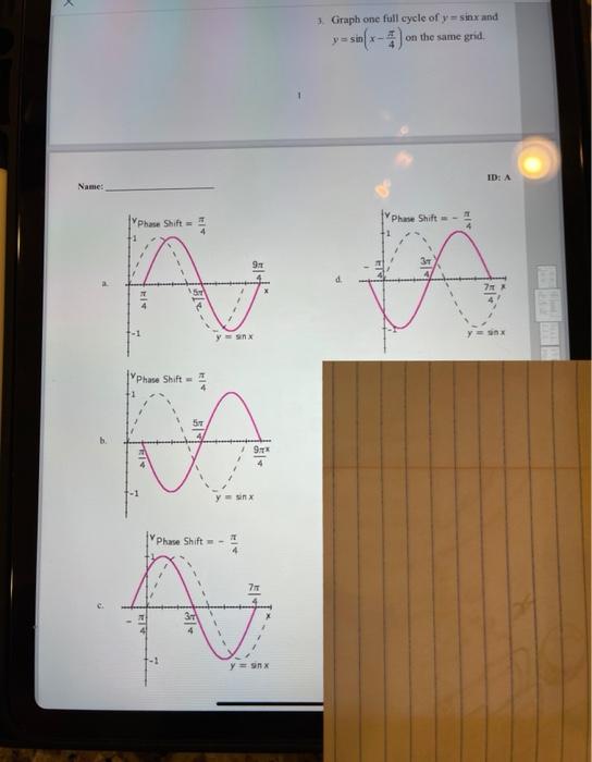 Solved 3. Graph one full cycle of y = sinx and on the same | Chegg.com