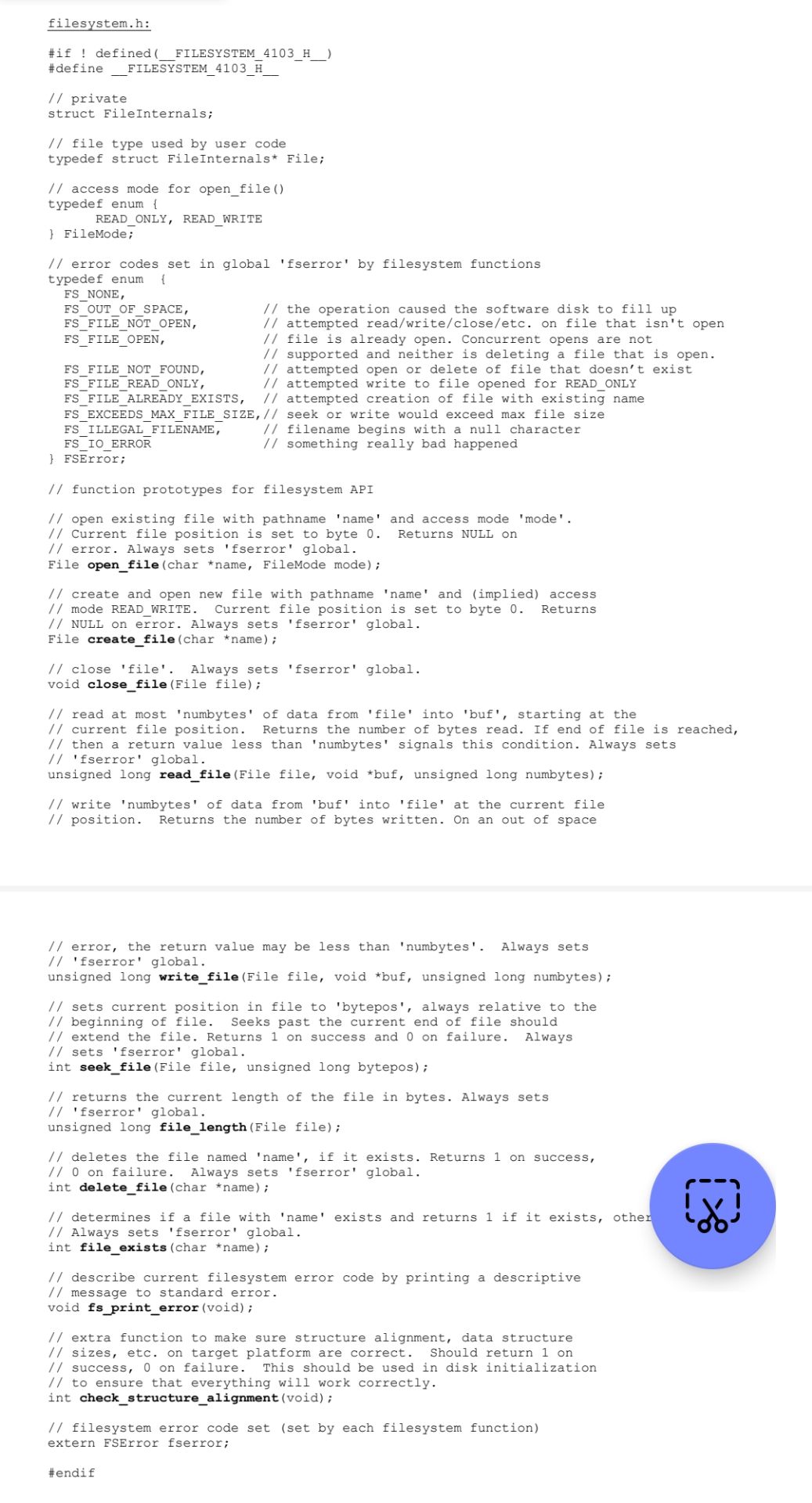 Solved filesystem.h: \#if ! defined (_FILESYSTEM_4103_H__) | Chegg.com