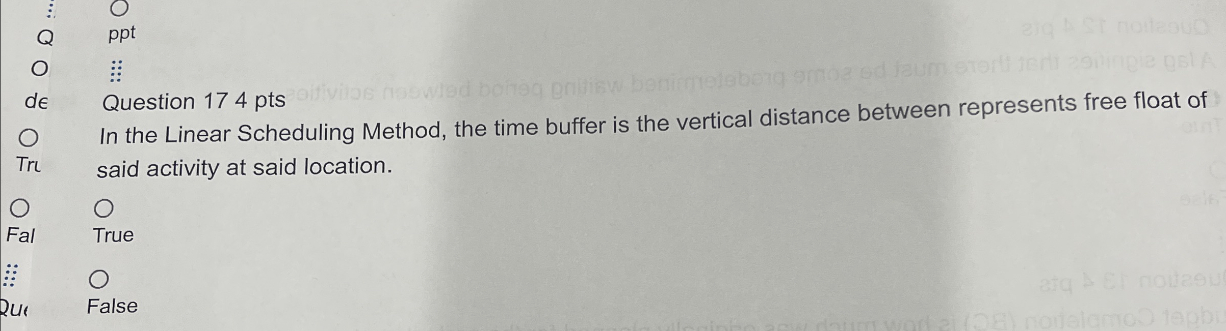 Solved pptdεlon, ﻿Question 174 ﻿ptsIn the Linear Scheduling | Chegg.com