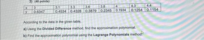 Solved According to the data in the given table, a) Using | Chegg.com