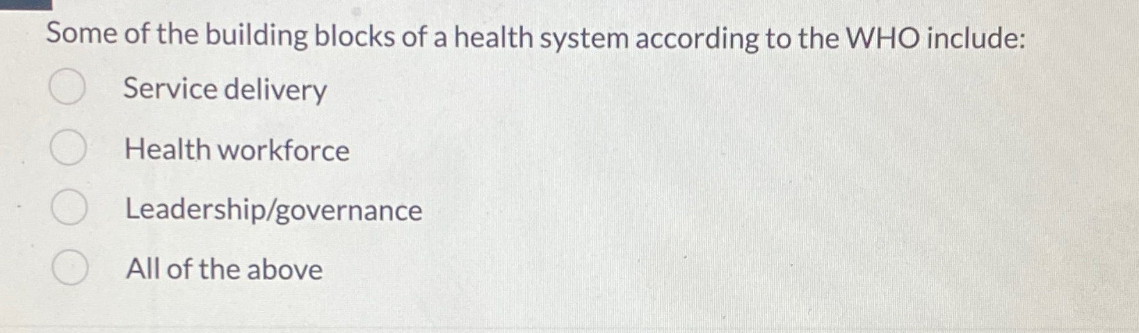 Solved Some of the building blocks of a health system | Chegg.com
