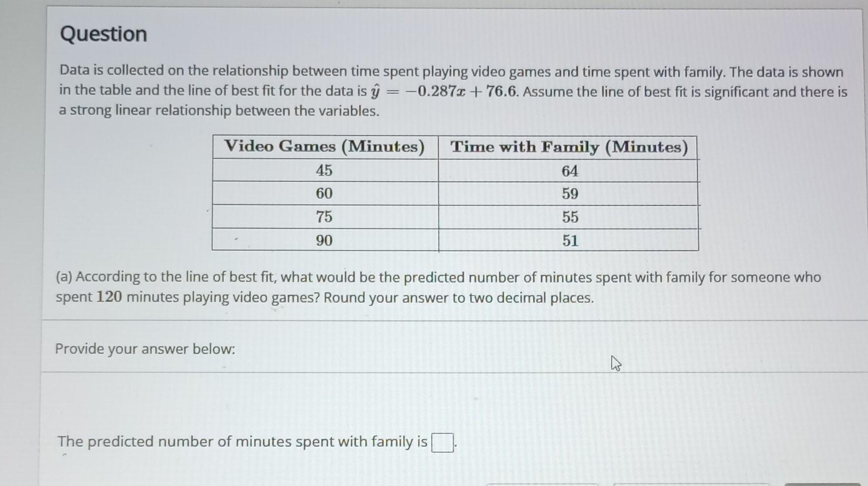 Solved Question Data is collected on the relationship | Chegg.com
