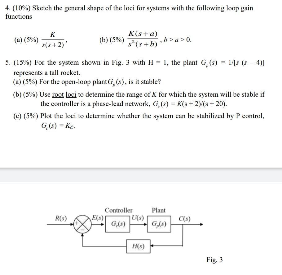 Solved 4. (10%) Sketch the general shape of the loci for | Chegg.com