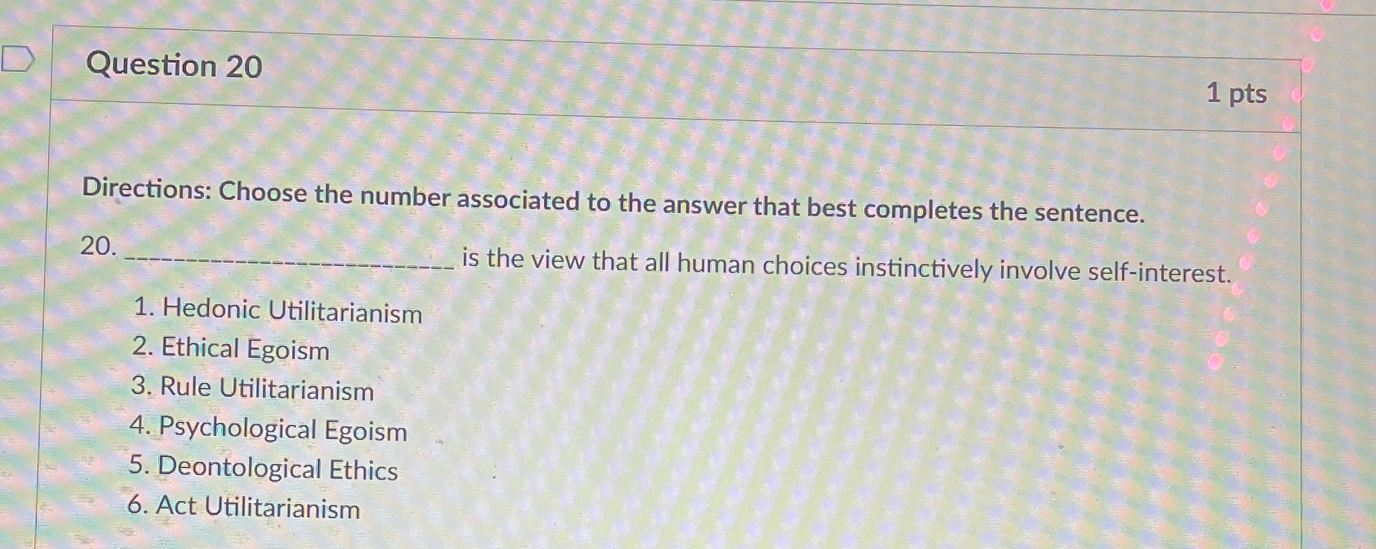 Solved Question 201 ﻿ptsDirections: Choose the number | Chegg.com