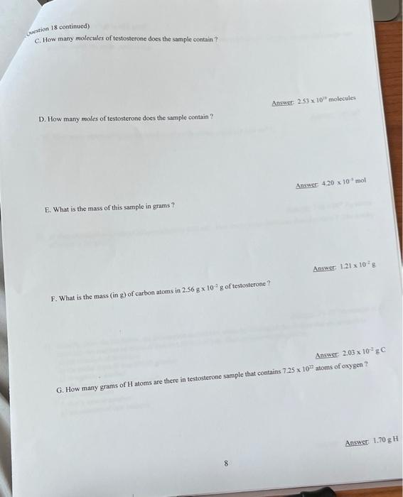 Solved A sample of the male testosterone, C19H28O2 contains | Chegg.com