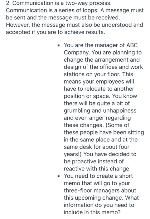 Solved 2. Communication is a two-way process. Communication | Chegg.com