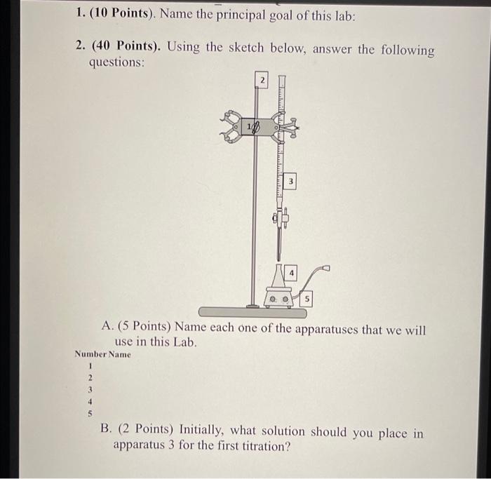 Solved 1. (10 Points). Name the principal goal of this lab: | Chegg.com