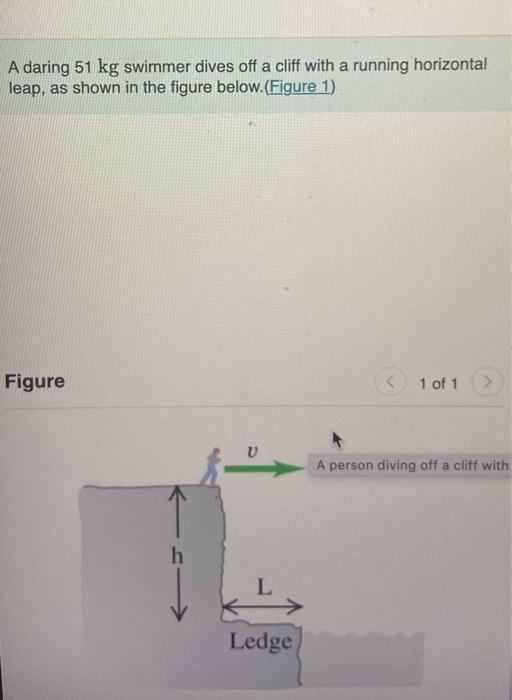 A daring 51 kg swimmer dives off a cliff with a | Chegg.com