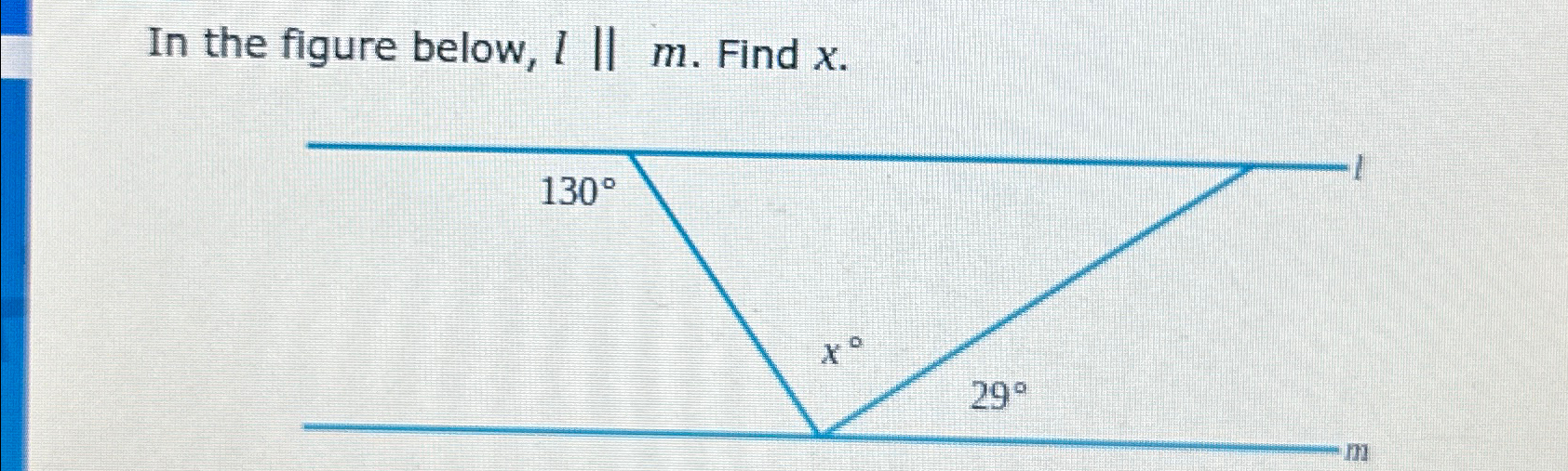 Solved In the figure below, l||m. ﻿Find x. | Chegg.com
