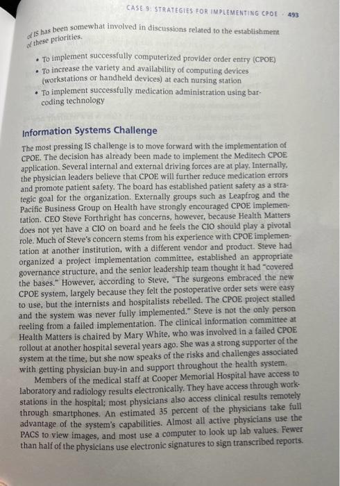 Solved CASE 9: STRATEGIES FOR IMPLEMENTING CPOE Health | Chegg.com