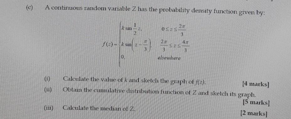 Solved A continuous random variable Z has the probability | Chegg.com
