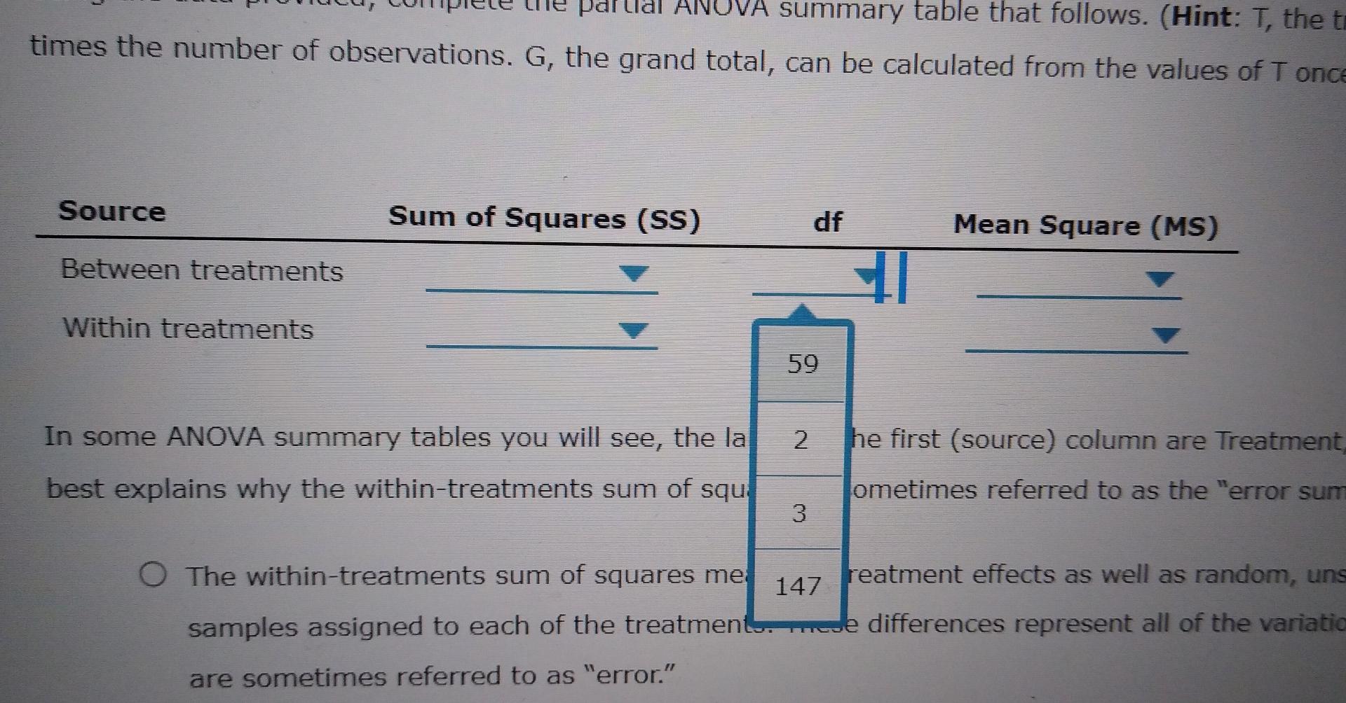 Solved 5. ANOVA calculations and rejection of the null | Chegg.com