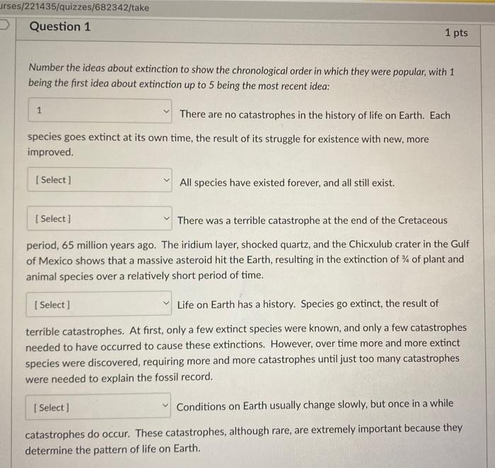 Solved Number the ideas about extinction to show the | Chegg.com