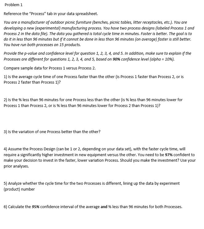 Solved Problem 1Reference the "Process" tab in your data | Chegg.com