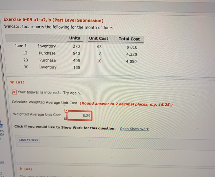 Solved Exercise 6-09 a1-a2, b (Part Level Submission) | Chegg.com
