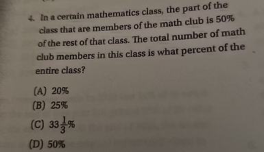 Solved In a certain mathematics class, the part of the class | Chegg.com