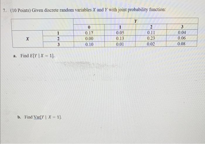Solved 7. (10 Points) Given discrete random variables X and | Chegg.com