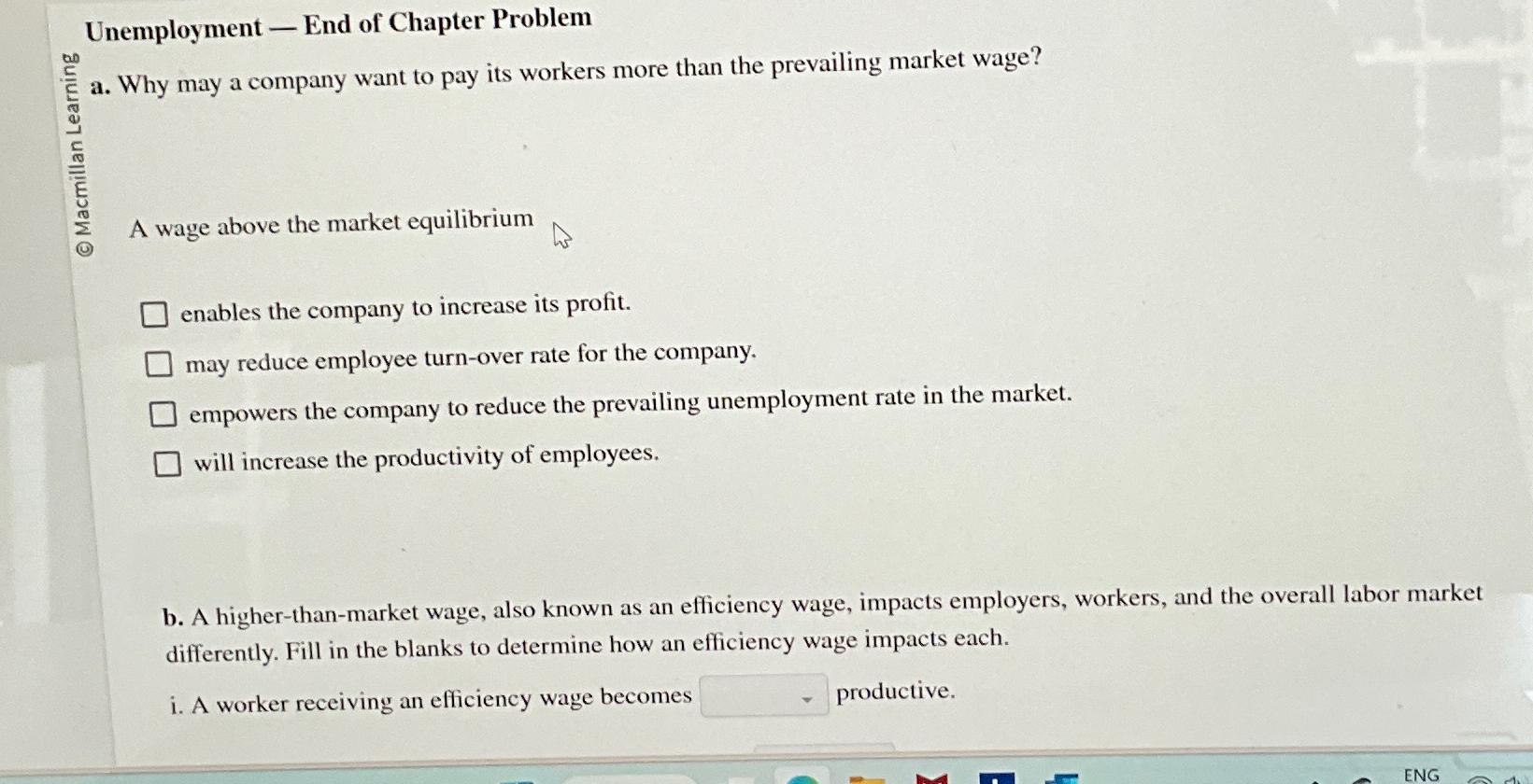 Solved Unemployment - ﻿End of Chapter ProblemA wage above | Chegg.com