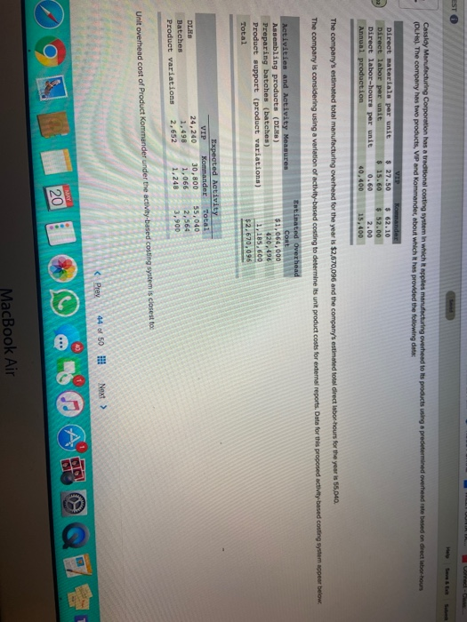 Solved EST Cassidy Manufacturing Corporation has a | Chegg.com